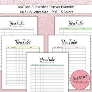 Youtube Subscriber Tracker Printable: Social Media Growth Log (A4, US ...