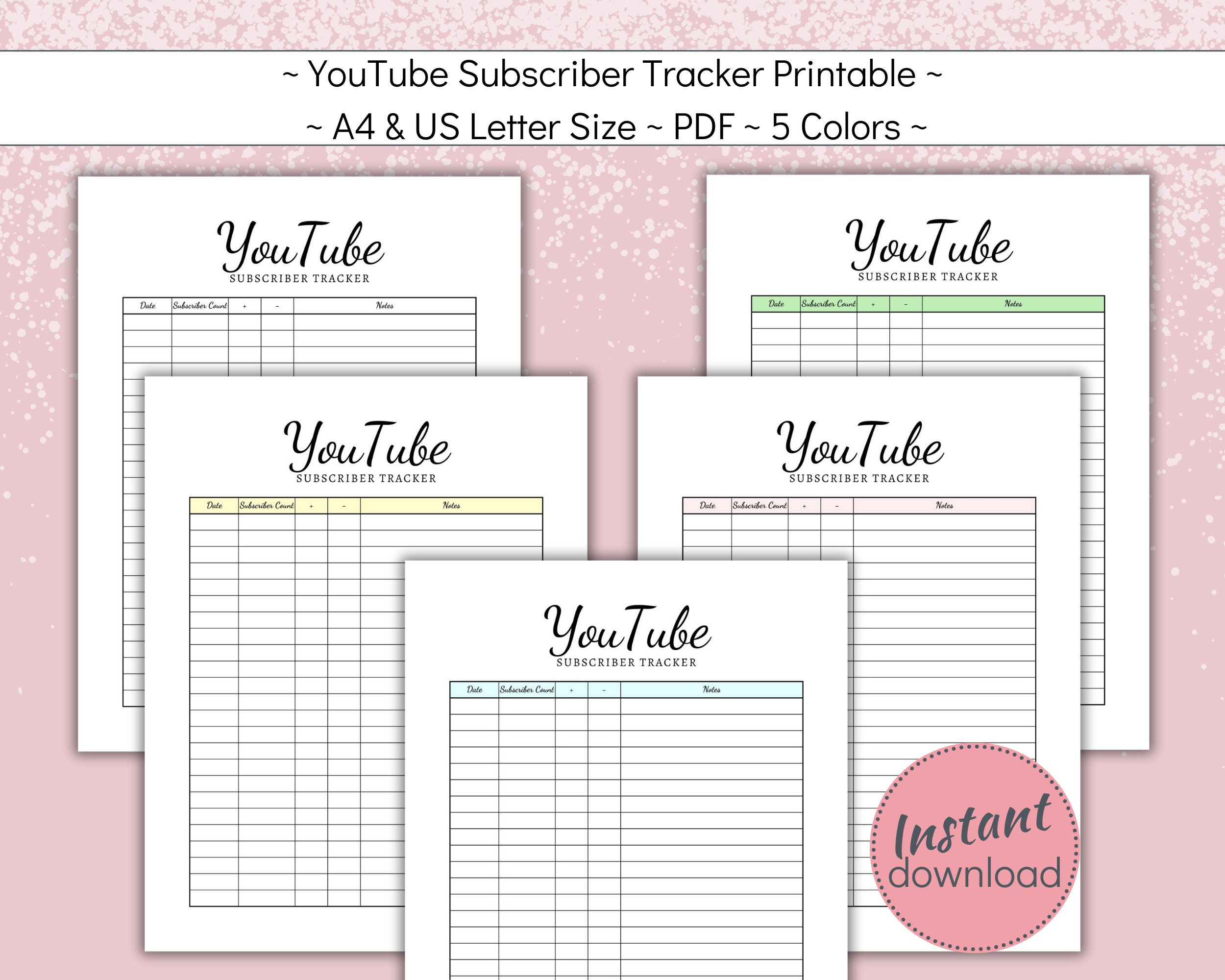 Youtube Subscriber Tracker Printable: Social Media Growth Log (A4, US ...