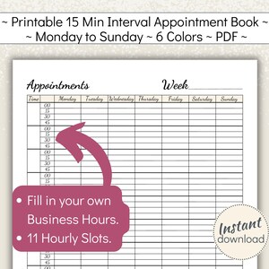 Printable Client Appointment Sheet With 15 Minute Time Slots, Weekly ...