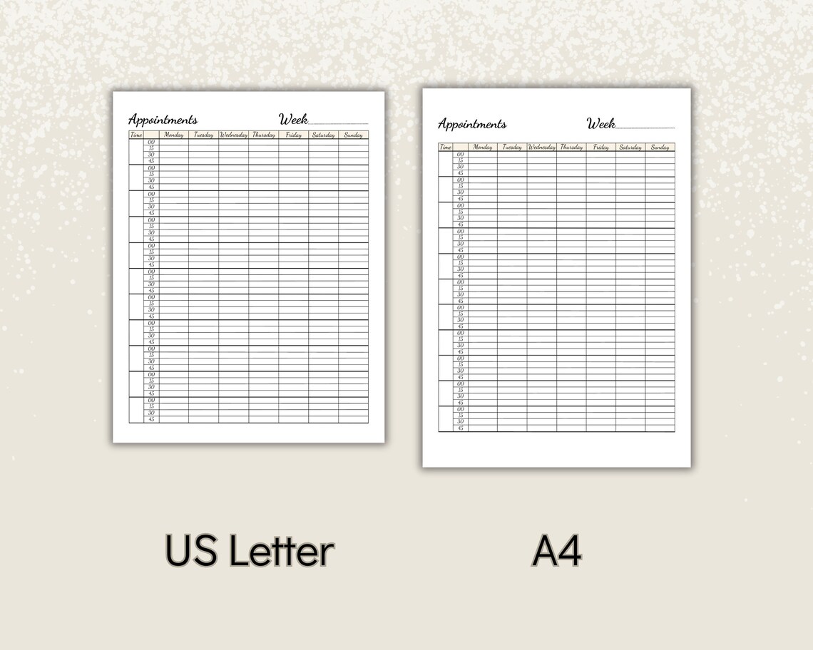Printable Client Appointment Sheet With 15 Minute Time Slots, Weekly Meeting Planner, Customer ...