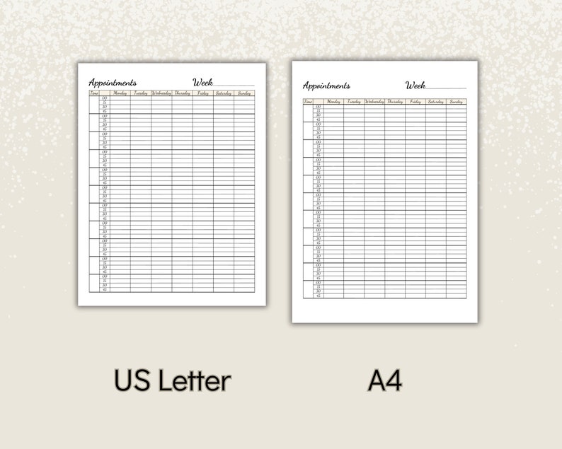 Printable Client Appointment Sheet With 15 Minute Time Slots, Weekly ...