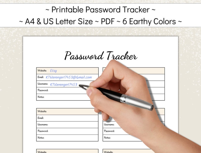 Password Tracker Printable, Website Login Details List, Online Account ...