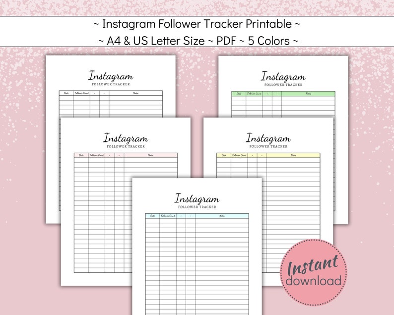 Instagram Follower Tracker Printable, Social Media Subscriber Growth ...