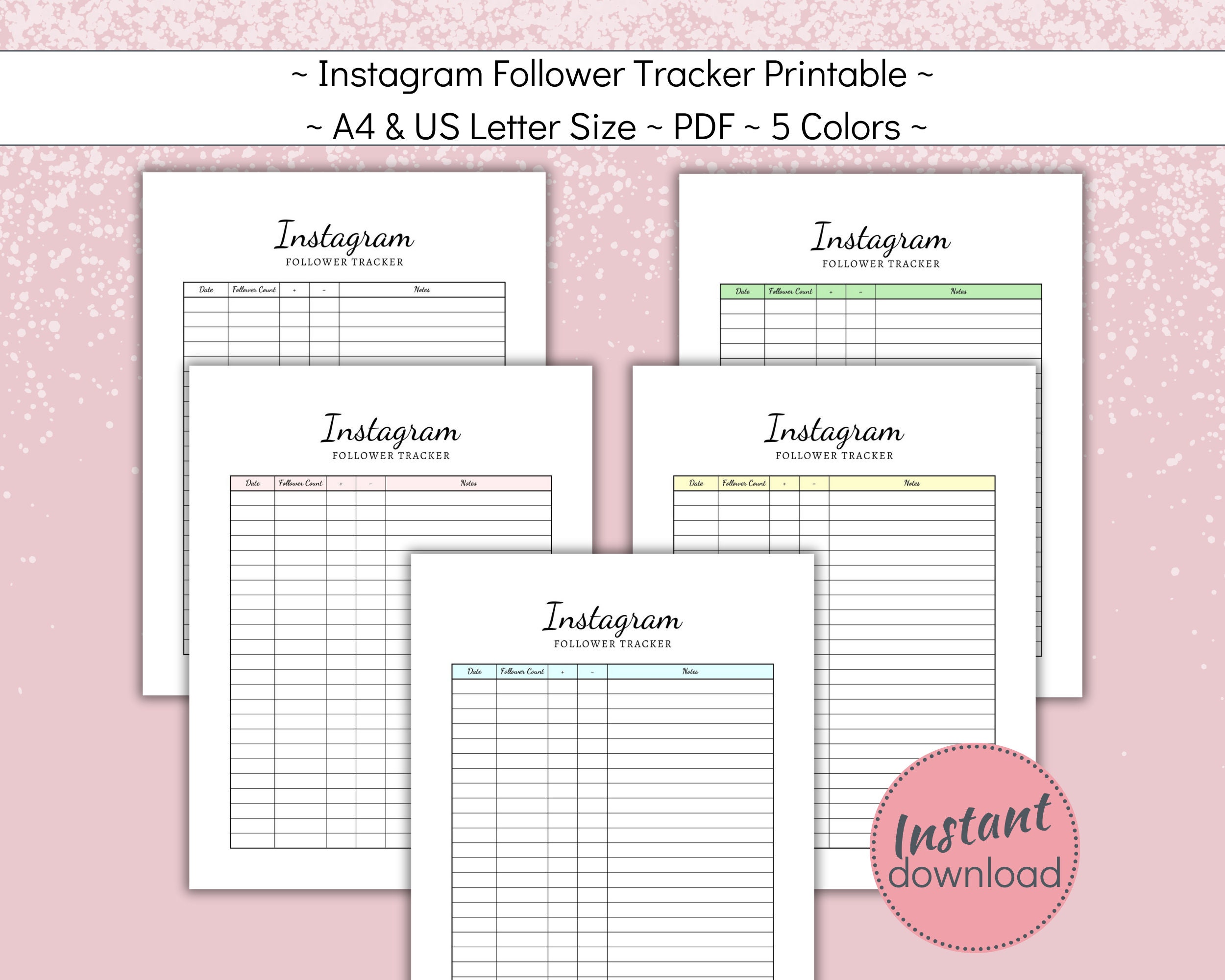 Instagram Follower Tracker Printable, Social Media Subscriber Growth ...