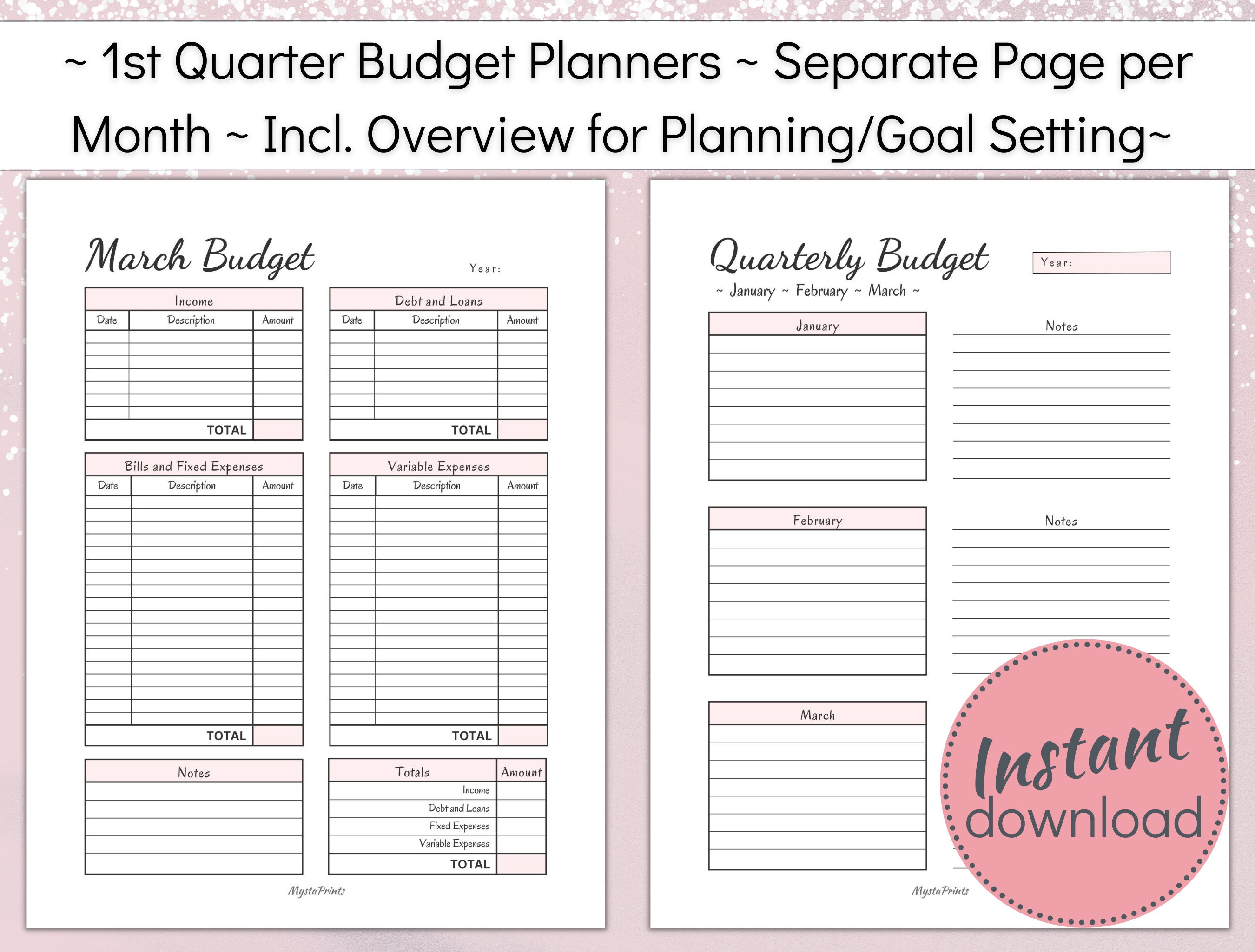 Printable 1st Quarter Budget Planner Bundle Quarterly Income - Etsy