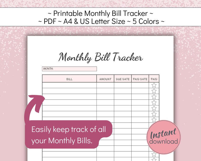 Monthly Bill Pay Checklist Printable, Subscription Tracker, Utility ...