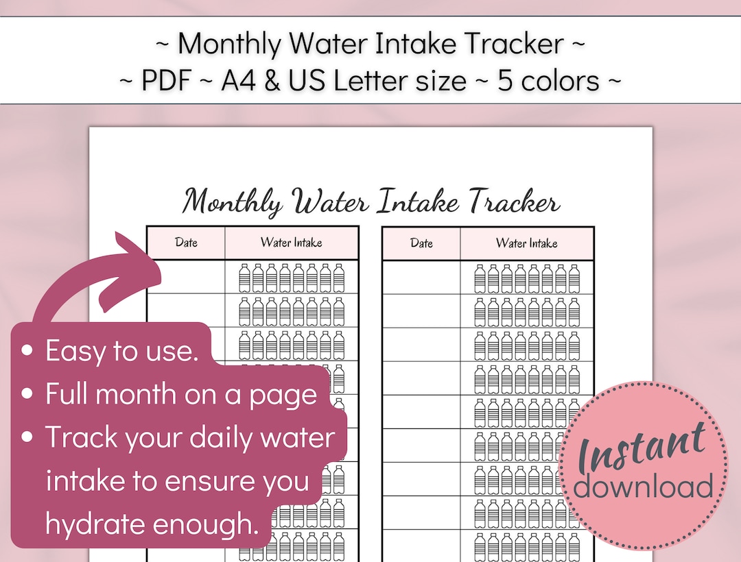 Monthly Water Intake Tracker Printable 31 Day Hydration - Etsy UK