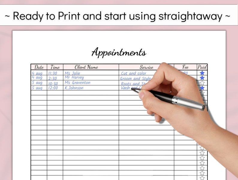 Printable Client Appointment Tracker Simple Customer Meeting - Etsy