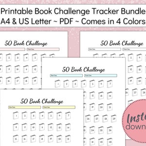 Book Challenge Tracker Printable Bundle, Booklover Reading Log, 10 - 25 ...