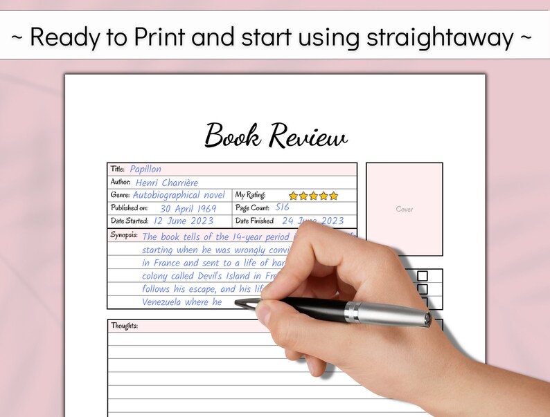 Printable Book Review Template, Book Lover Journal Pages, Reading Notes ...