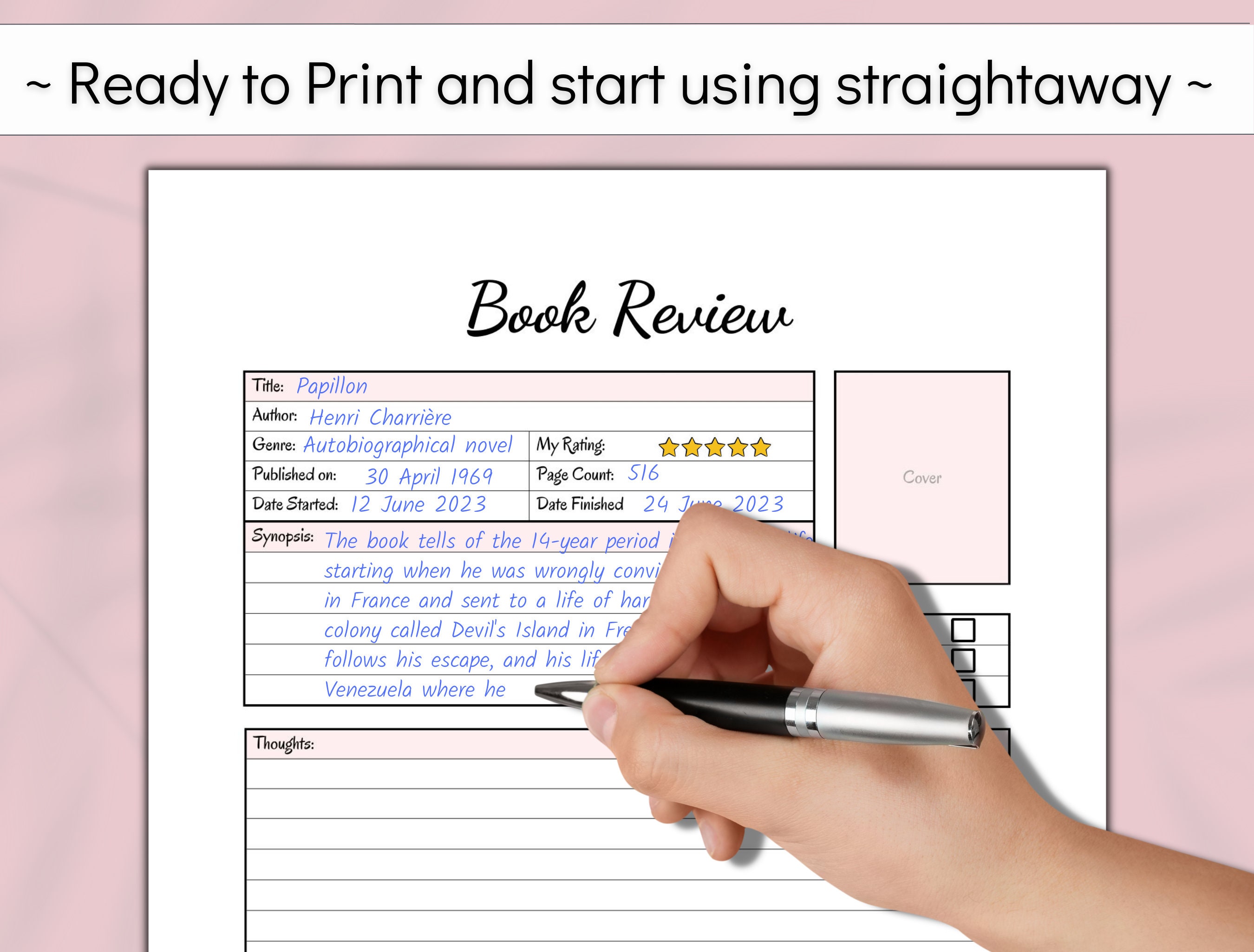 Printable Book Review Template, Book Lover Journal Pages, Reading Notes ...