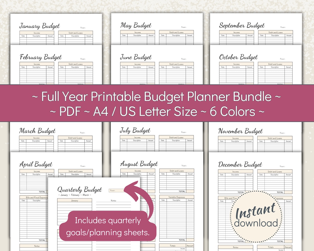 Printable Budget Planner Bundle, Monthly Income and Expense Tracker ...