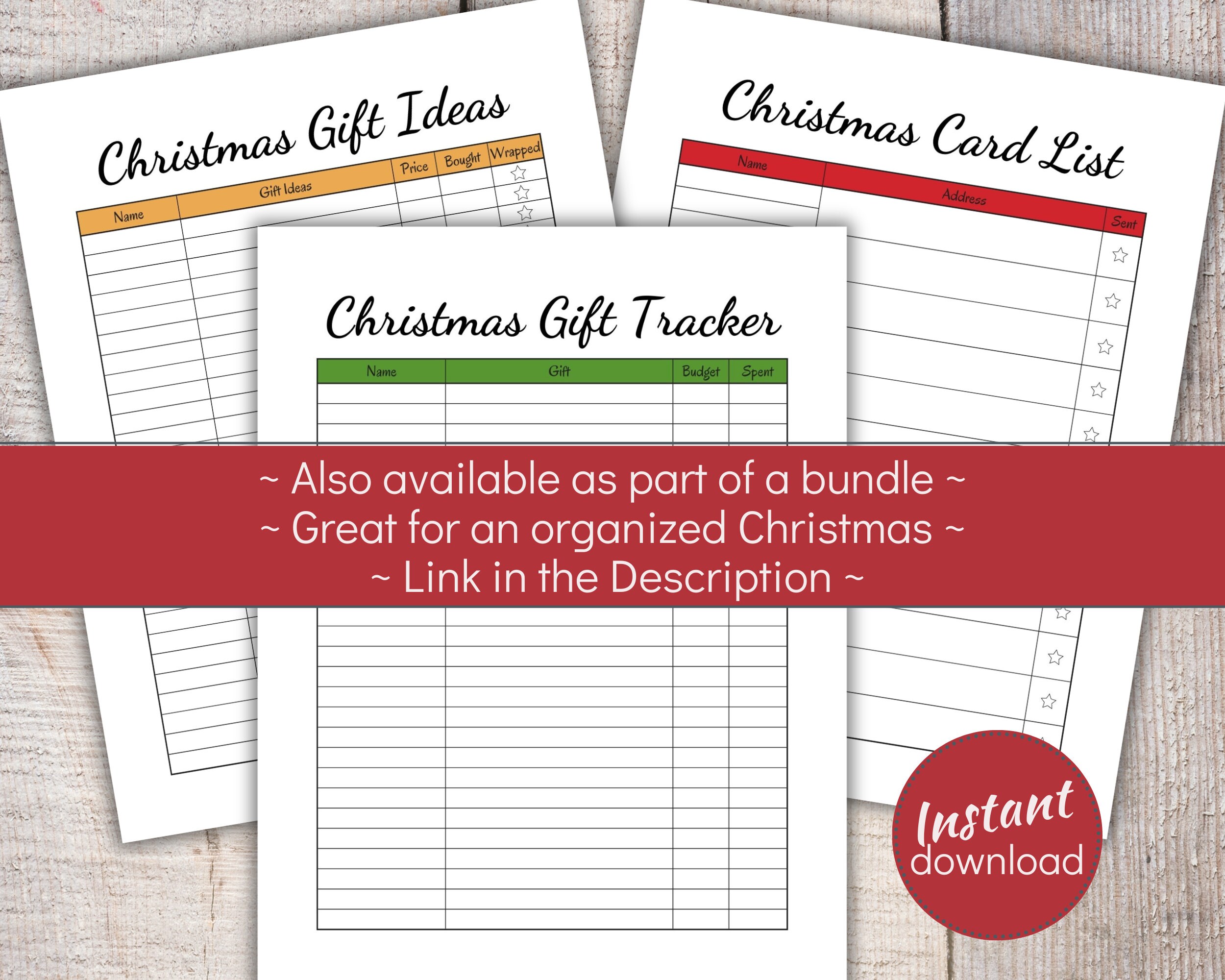 Christmas Gift Ideas Tracker Printable, Winter Holiday Season Planner ...