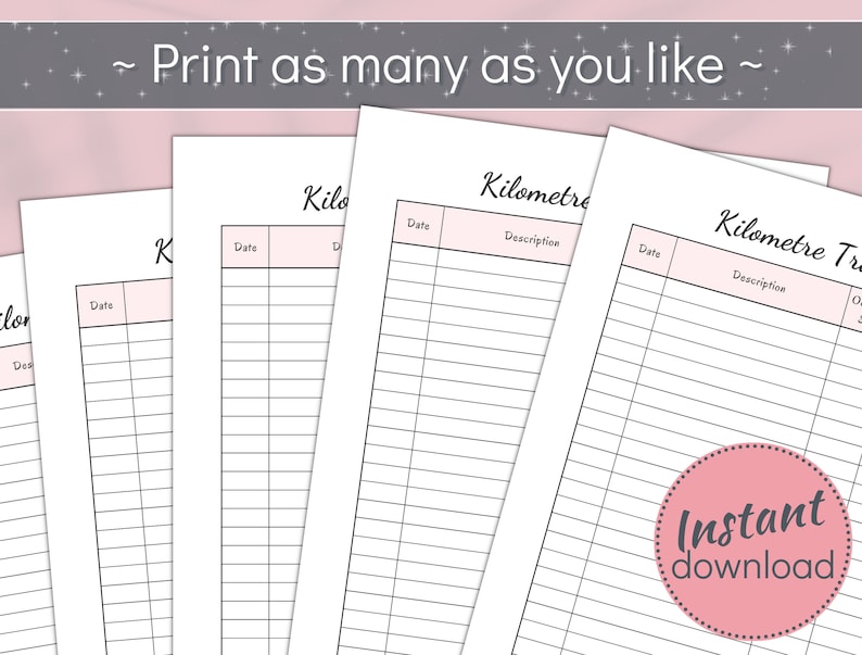 Printable Vehicle Kilometre Log Book Travel Distance Logbook - Etsy