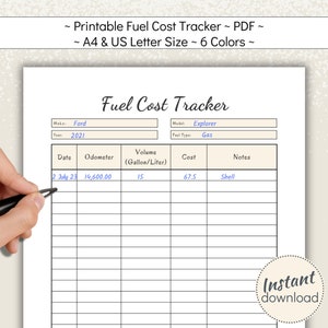 Printable Fuel Cost Tracker, Driving Expense Logbook, Gas Price Log ...