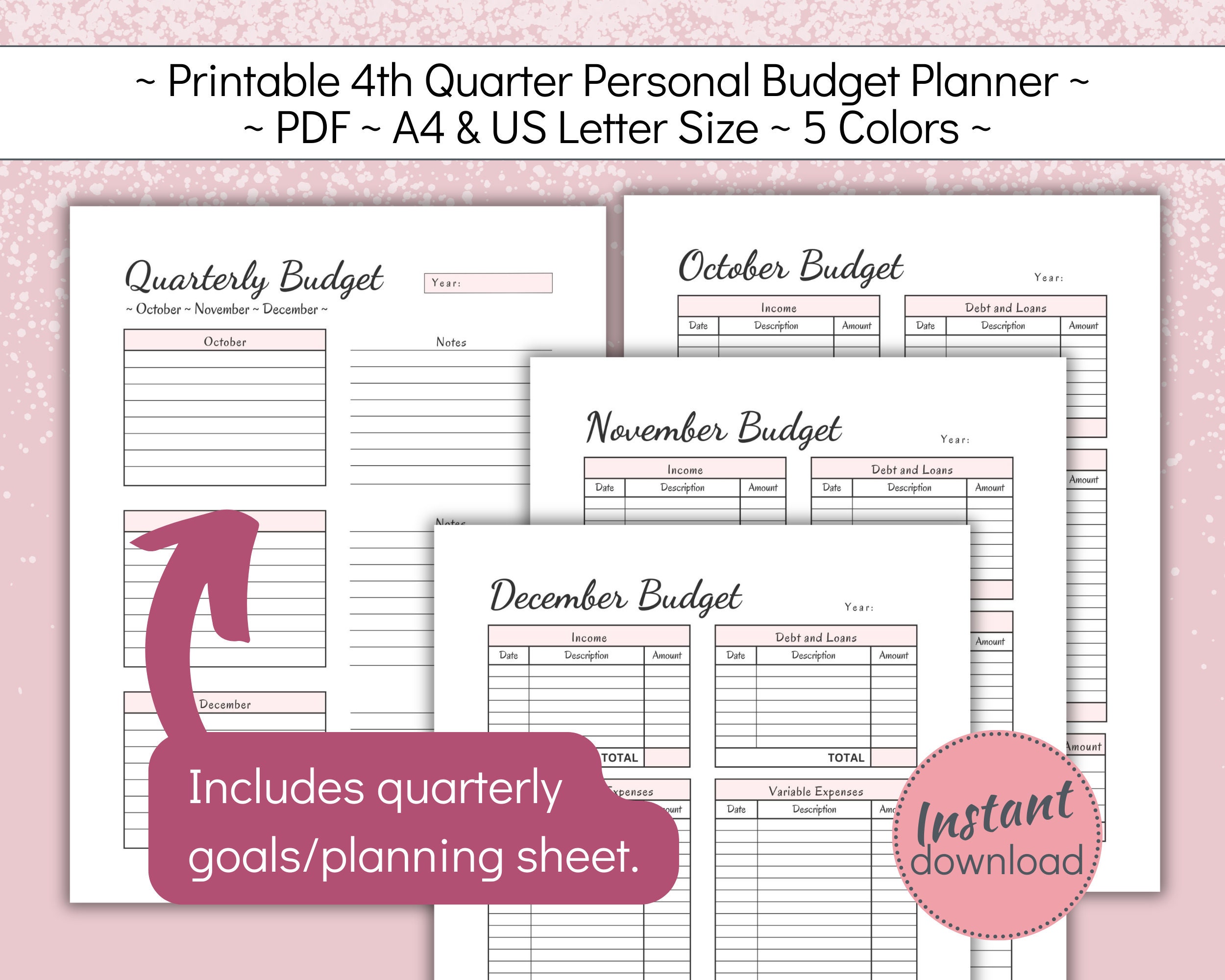 Printable 4th Quarter Paycheck Budget Planner Quarterly - Etsy