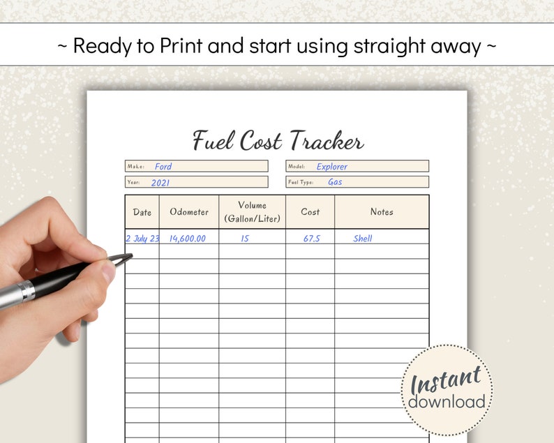 Printable Fuel Cost Tracker, Driving Expense Logbook, Gas Price Log ...