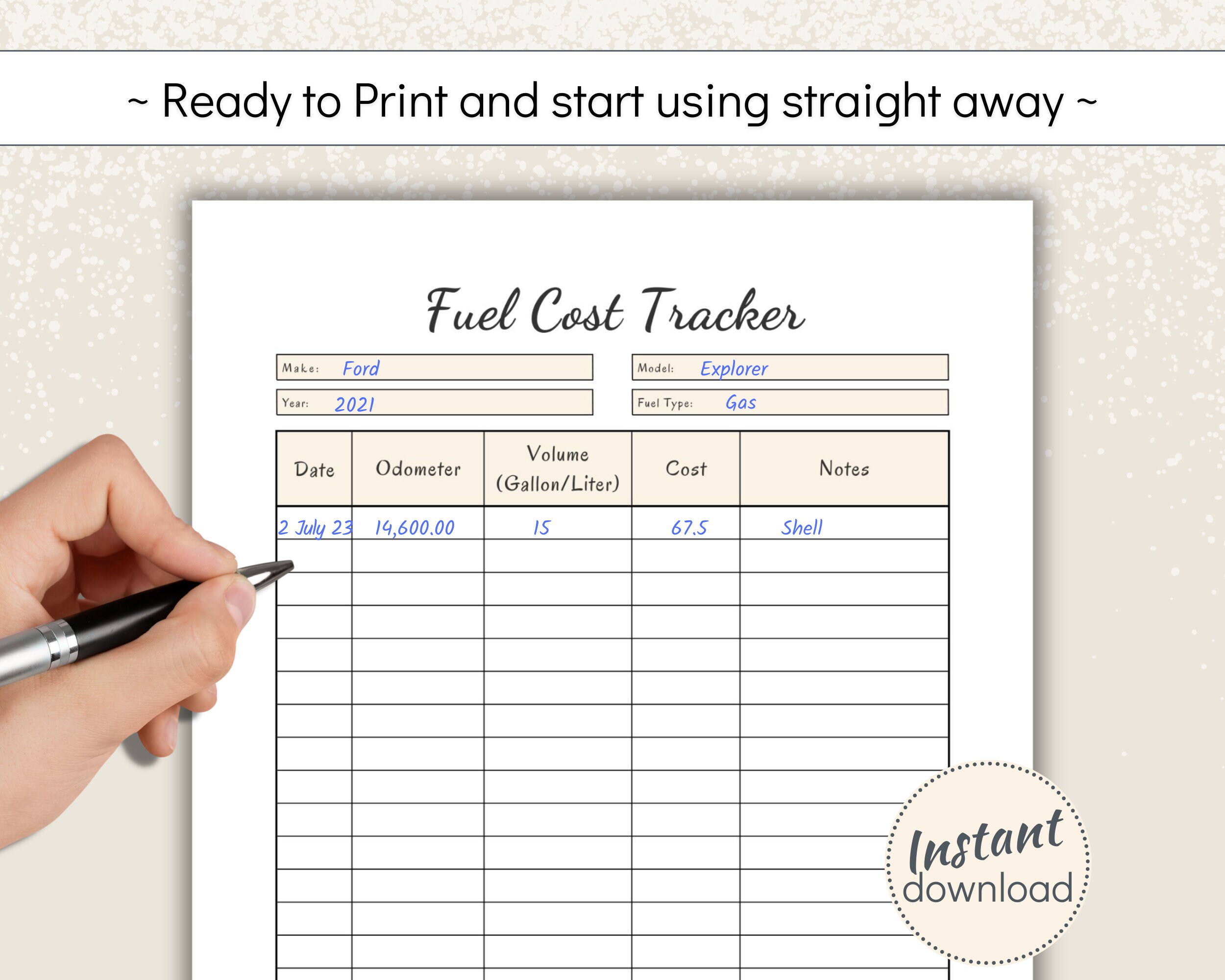 Printable Fuel Cost Tracker, Driving Expense Logbook, Gas Price Log ...