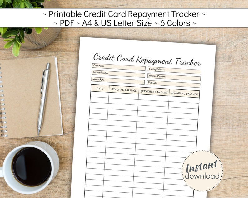 Printable Credit Card Repayment Tracker, Neutral Color Debt Payment ...