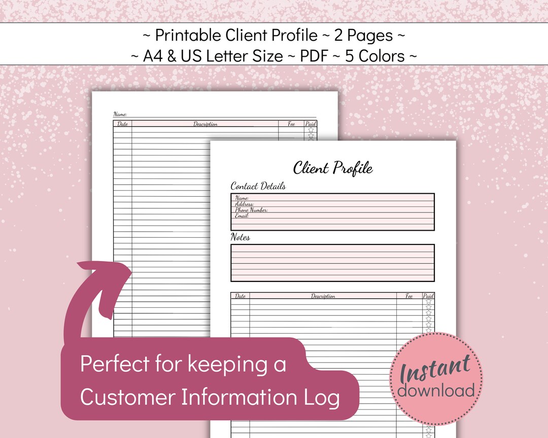 Printable Client Profile, Customer Information Sheet for Hair and ...