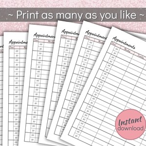 Printable Appointment Planner With 30 Minute Time Slots Monday to ...