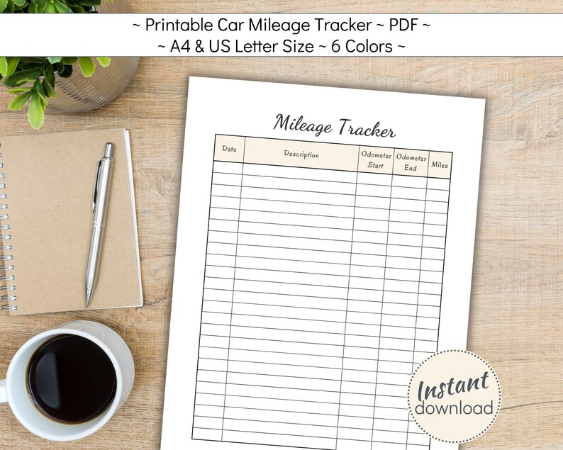 Mileage Tracker Printable, Travel Distance Logbook, Business Miles Log ...