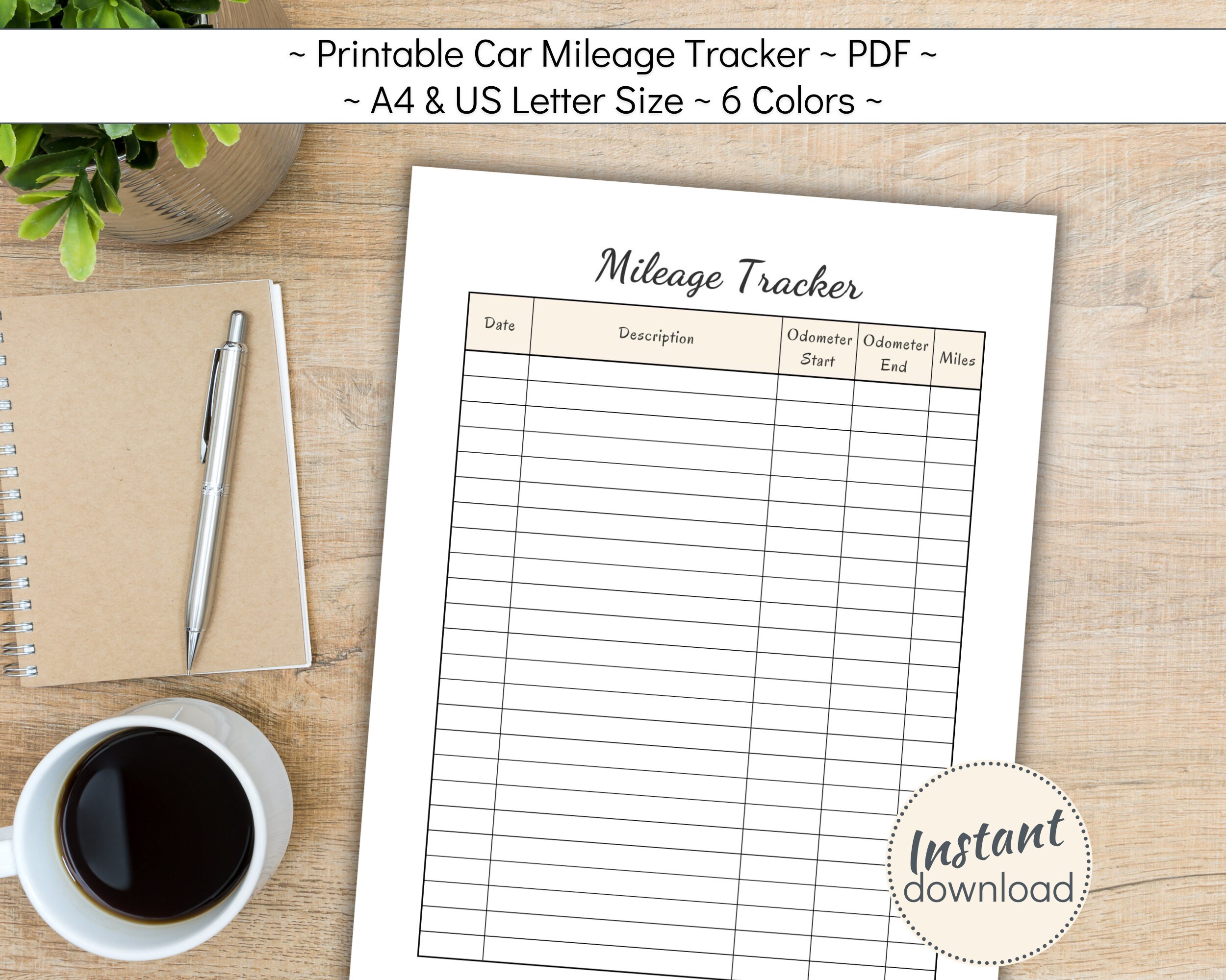 Mileage Tracker Printable, Travel Distance Logbook, Business Miles Log ...