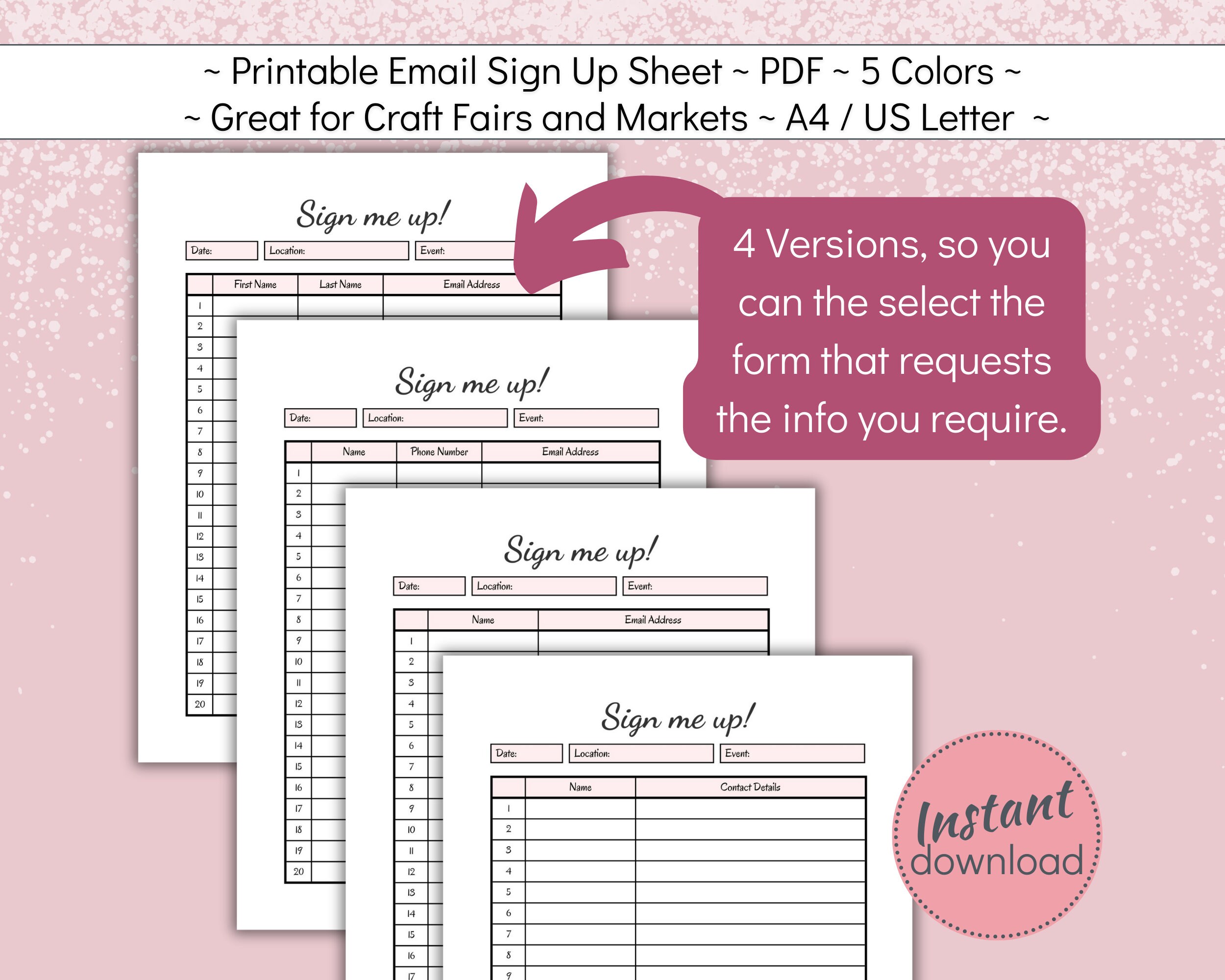 Mailing List Sign up Sheet Printable, Customer Contact Details Log ...