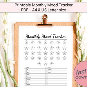 Monthly Mood Tracker Printable, Emotions Record, Wellness Journal, Self ...