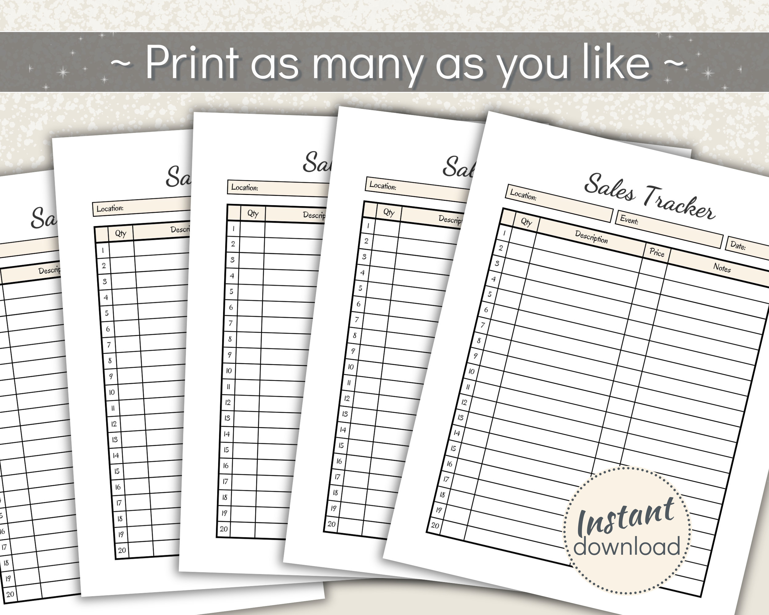 Printable Sales Log for Markets and Craft Fairs, In-person Sales ...