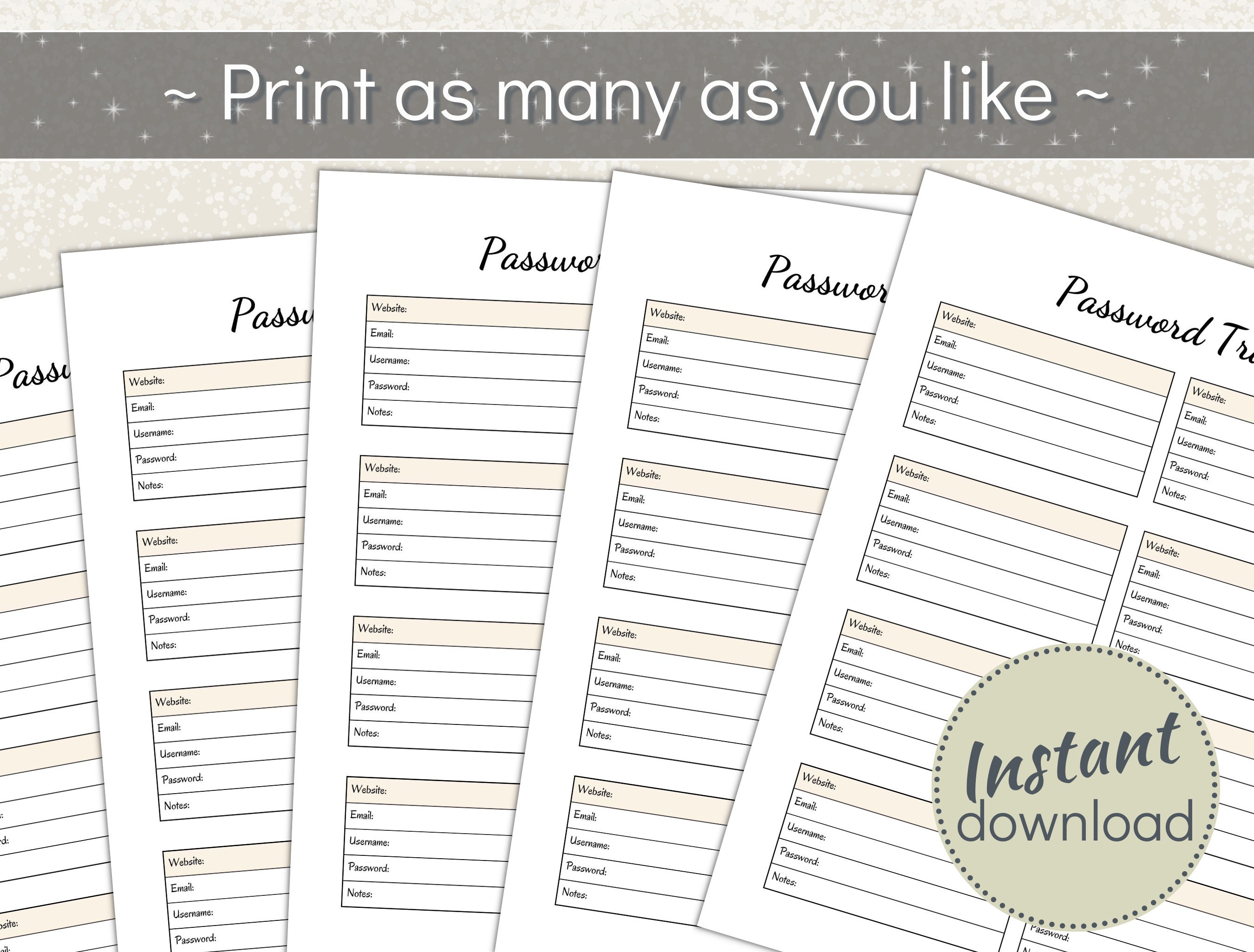 Password Tracker Printable, Website Login Details List, Online Account ...