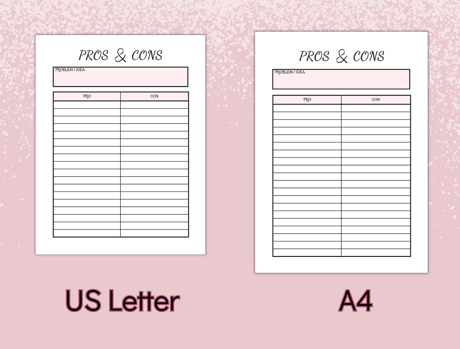 Pros and Cons List Printable, Decision Making Tool, Life Organizer ...