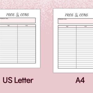 Pros and Cons List Printable: Decision Making Tool (A4, US Letter PDF ...