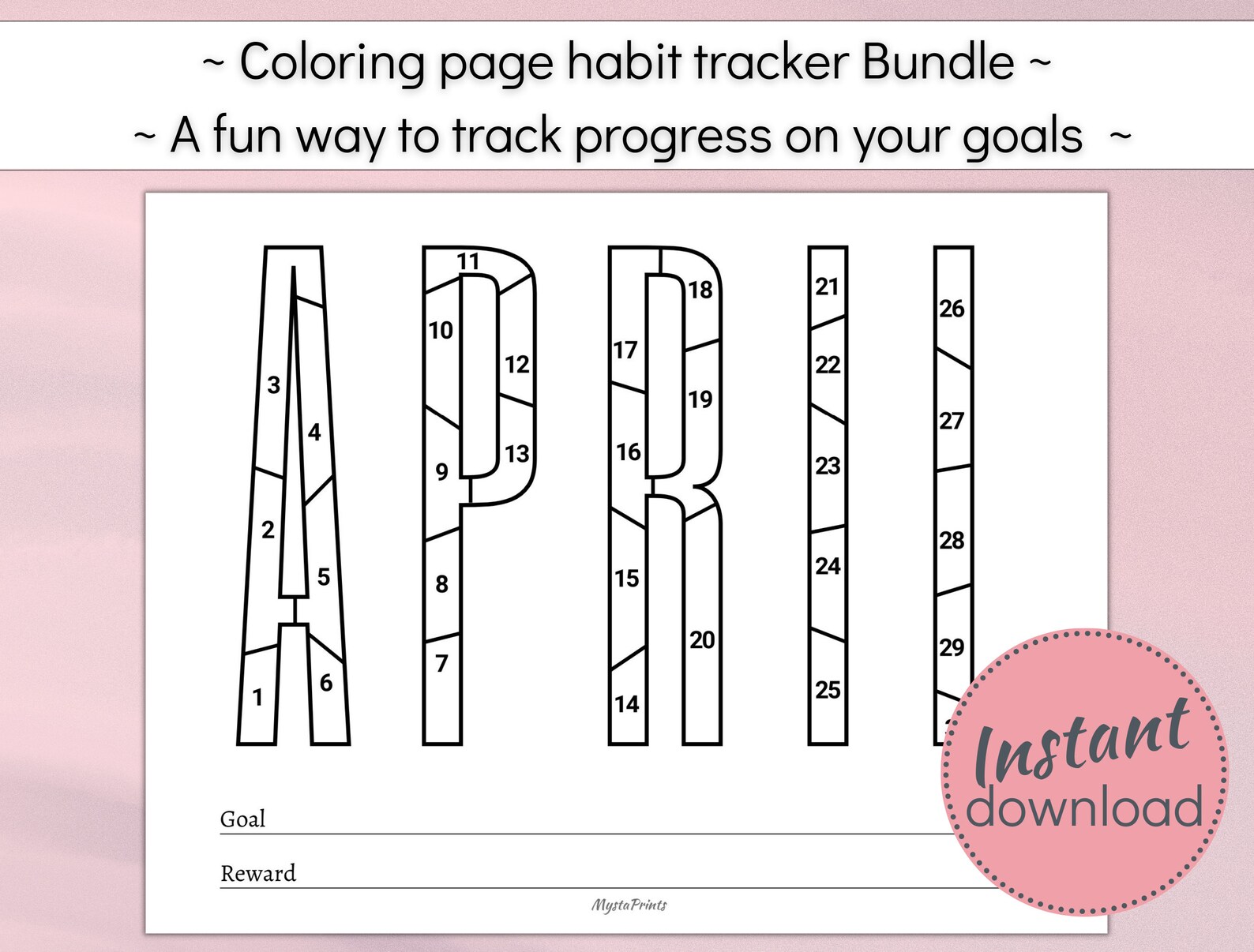 30 Day Challenge Printable Bundle, Goal Setting Coloring Pages, Full ...