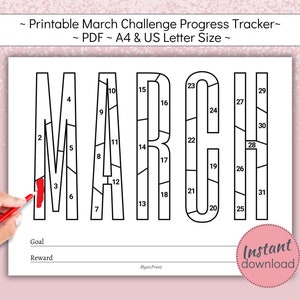 30 Day March Challenge Printable Habit Tracker Coloring Page, Goal ...