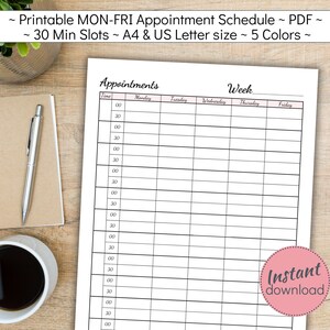 Printable Appointment Planner With 30 Minute Time Slots Monday to ...