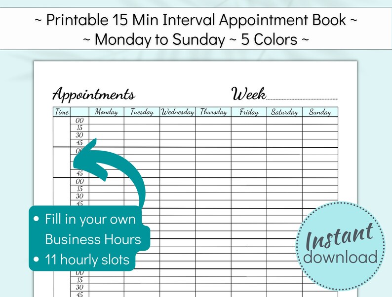 Printable Client Appointment Sheet With 15 Minute Time Slots - Etsy