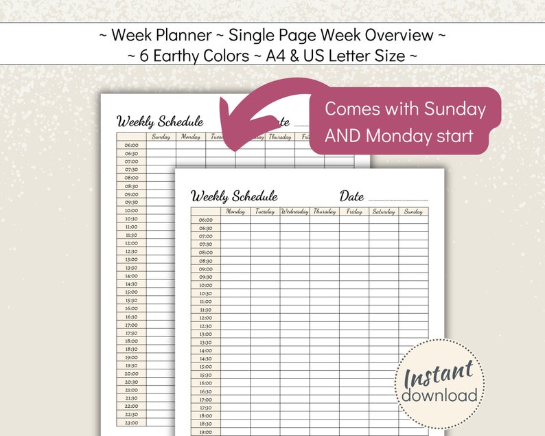 Printable Weekly to Do List With 30 Minute Intervals, Half Hour Week ...