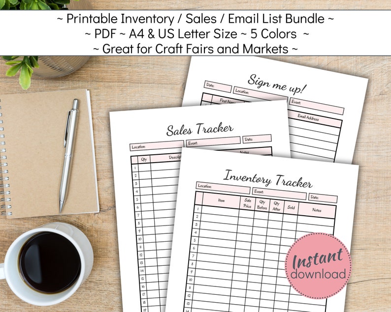 Sales Tracker, Inventory Sheet and Email List Printable Bundle, Small ...