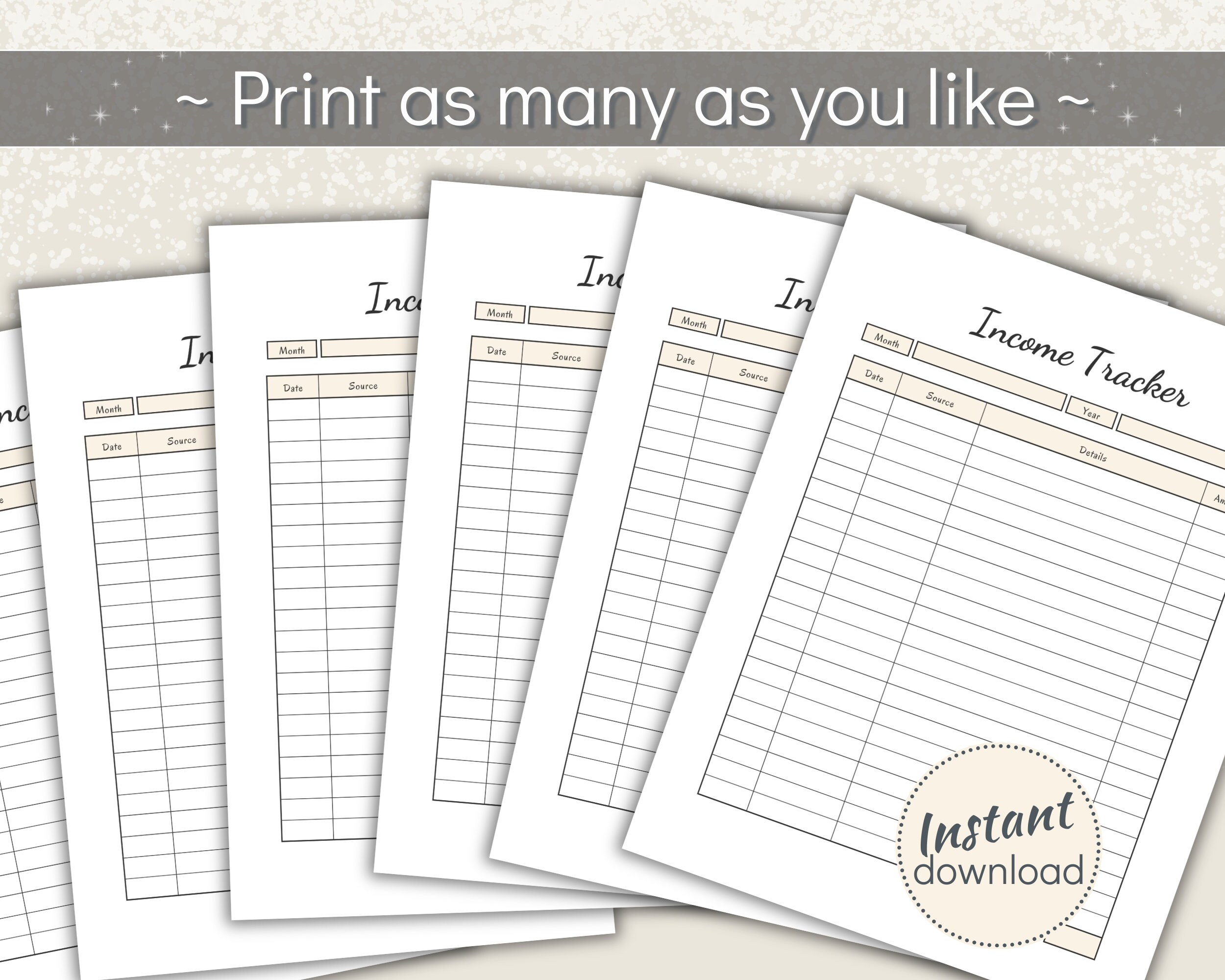 Printable Monthly Income Tracker, Financial Planner, Earnings Sheet ...