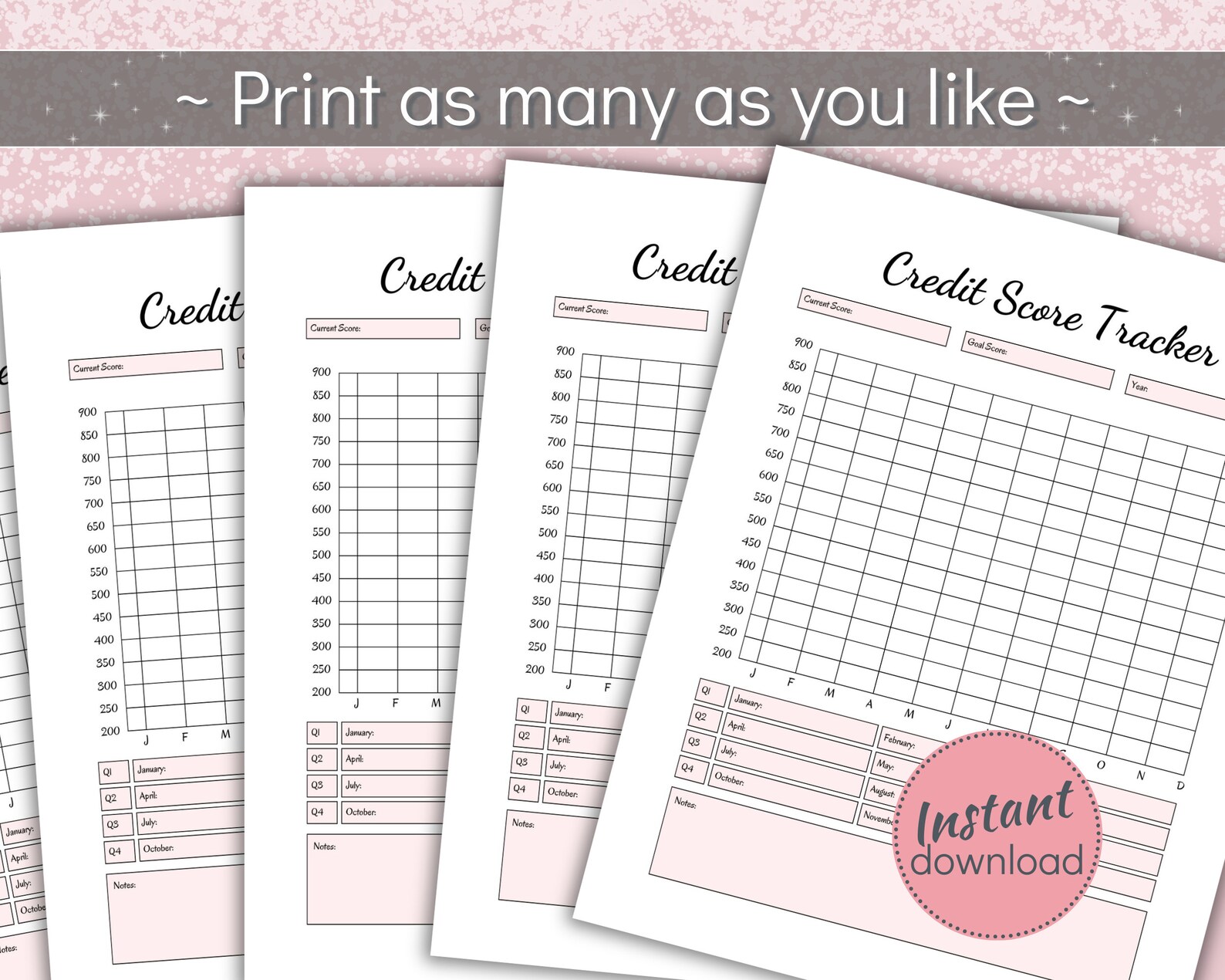 Printable Credit Score Tracker, Credit Repair Sheet, Personal Finance ...