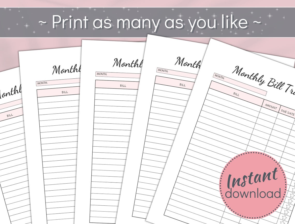 Monthly Bill Pay Checklist Printable Subscription Tracker - Etsy