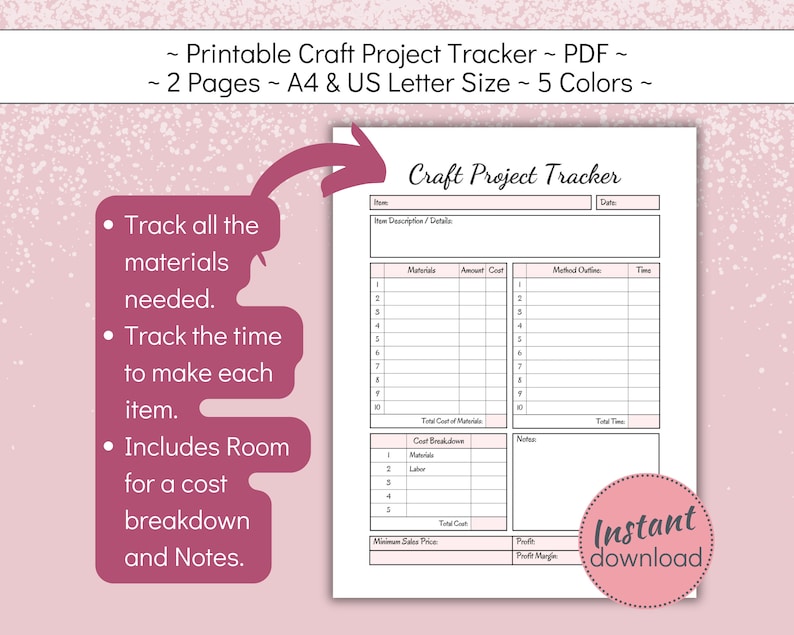 Printable Craft Project Tracker, Artisan Item Creation Planner, How to ...