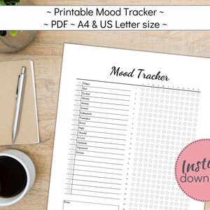 Daily Mood Tracker Printable, Emotions Record, Wellness Journal, Self ...