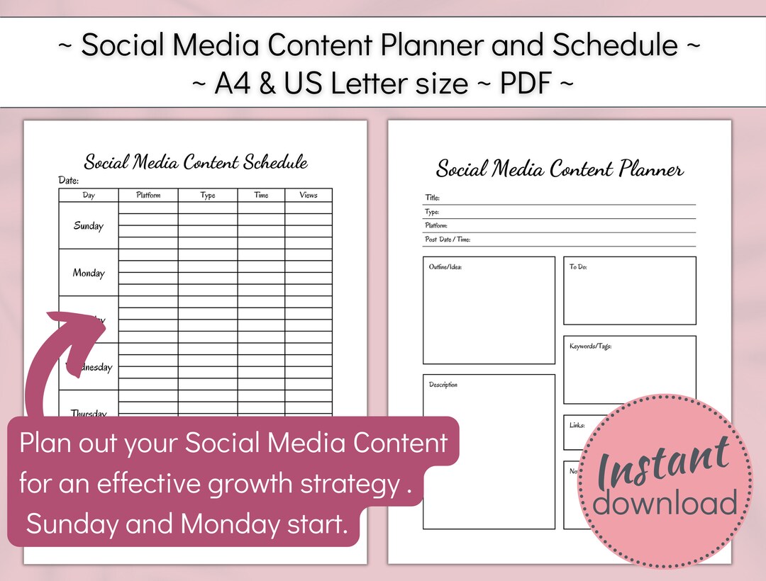 Social Media Content Planner Printable Youtube Tiktok - Etsy