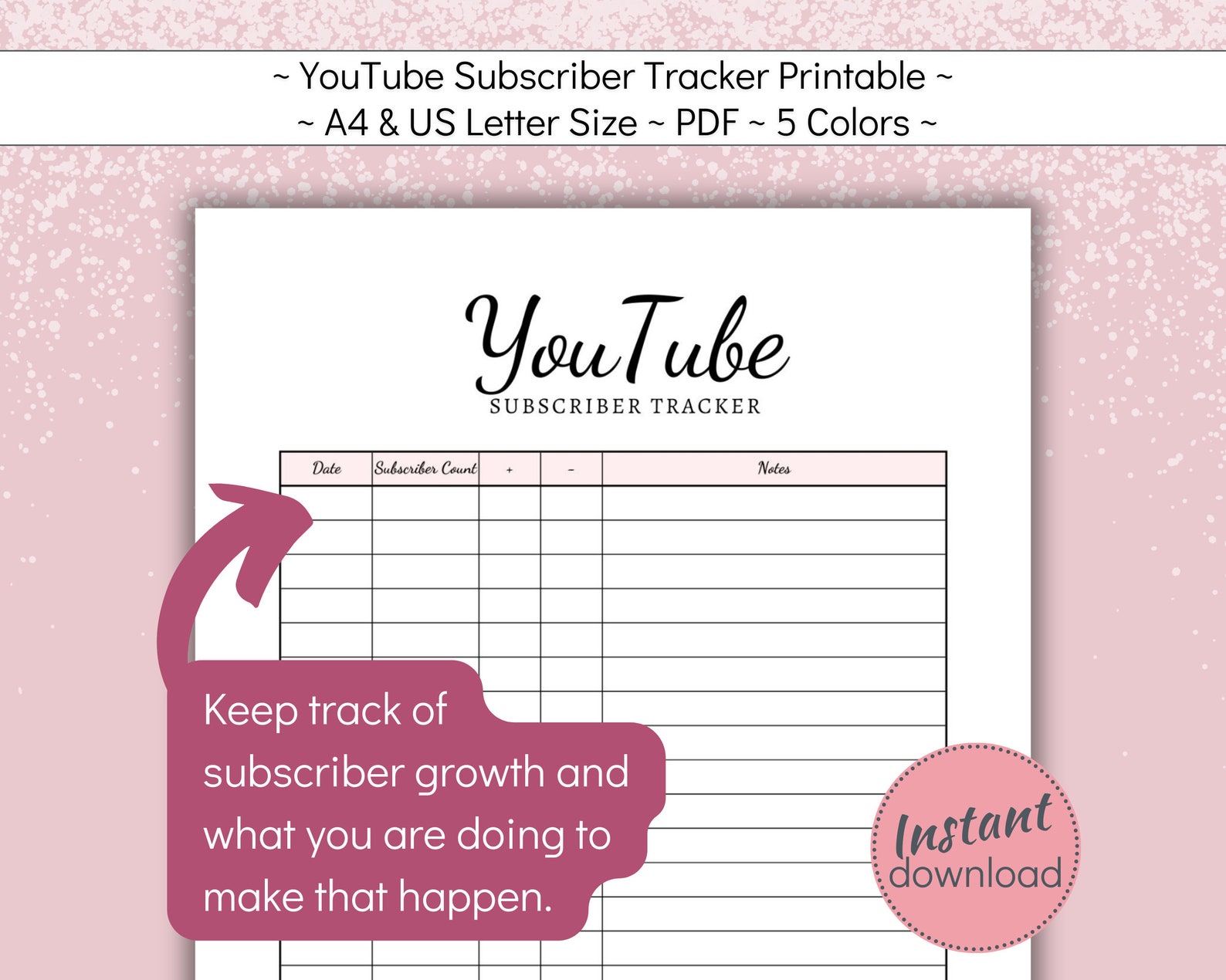 Youtube Subscriber Tracker Printable: Social Media Growth Log (A4, US ...