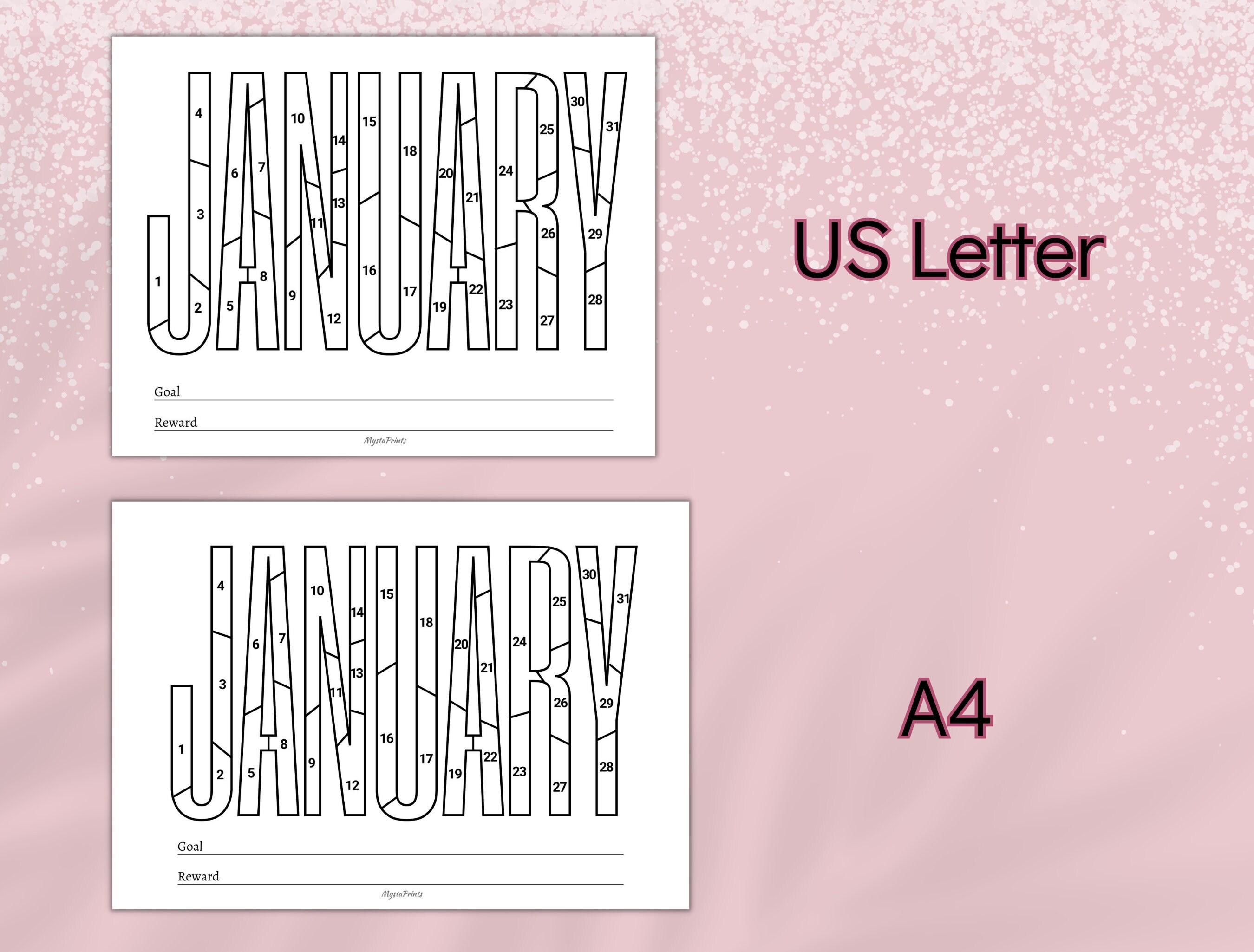 Printable Monthly Challenge Tracker for January, New Year 30 Day Goal ...