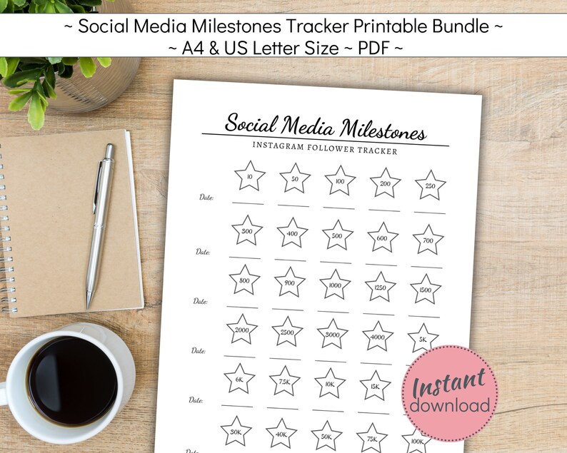 Social Media Milestones Tracker Printable, Youtube, Tiktok, Instagram ...