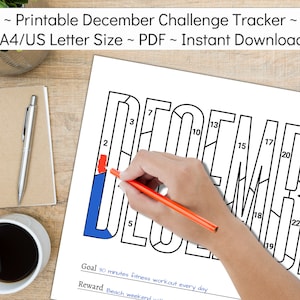 Printable December Challenge Tracker, 30 Day Goal Setting Coloring Page ...