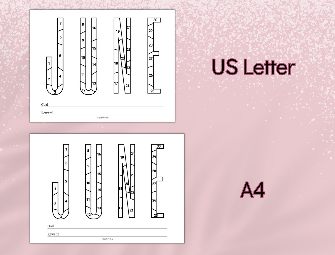 30 Day June Challenge Printable, Summer Goal Setting Coloring Page ...
